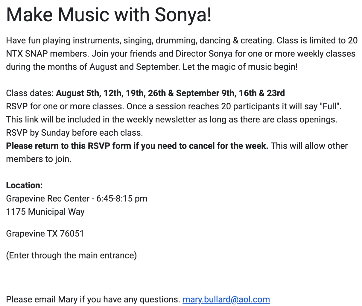 Events - North Texas Snap